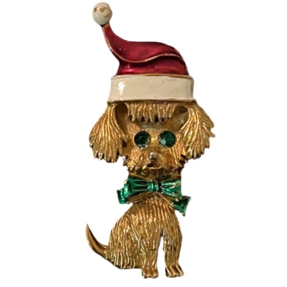 Vintage | Jewelry | Vintage Gold Plated Holiday Poodle Dog Wearing ...